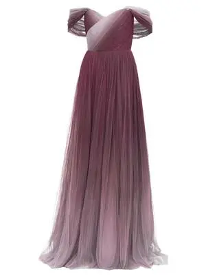 ANA RADU Off-shoulder Gradient Tulle Gown - Brown