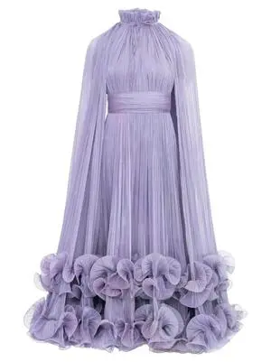 ANA RADU Pleated Cape Midi Dress - Purple