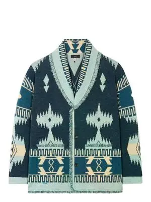 Alanui Icon Jacquard Fringed Cardigan - Blue