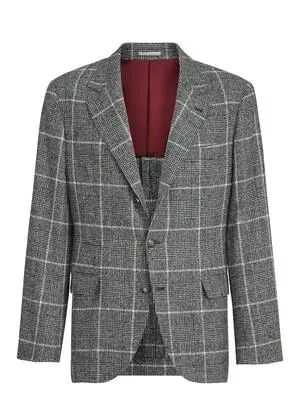 Brunello Cucinelli Alpaca-wool-blend Prince Of Wales Check Blazer - Grey