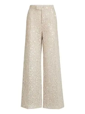 Brunello Cucinelli Sequin-embellished Wide-leg Trousers - Beige