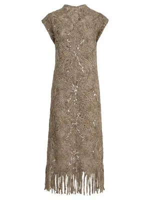 Brunello Cucinelli Mohair-blend Embellished Midi Dress - Beige