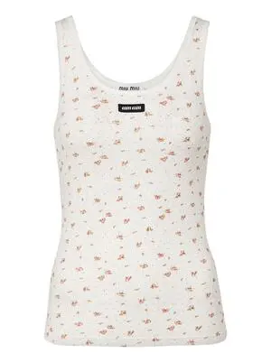 Miu Miu Floral Cotton Jersey Tank Top - White