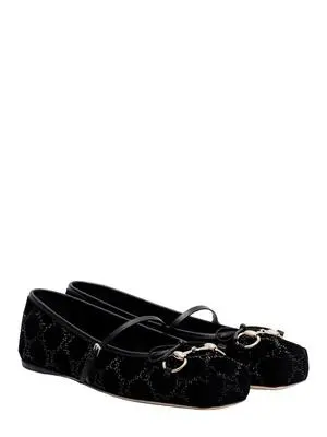 Gucci Horsebit Velvet Ballet Flats - Black