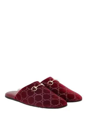 Gucci Horsebit Gg Embellished Velvet Mules - Burgundy