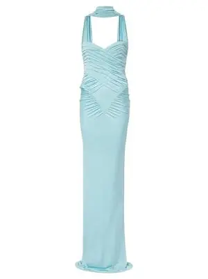 THE NEW ARRIVALS ILKYAZ OZEL Samsara Draped Ruched Gown - Blue