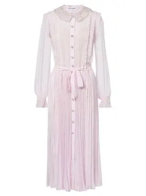 SELF-PORTRAIT Embellished Pleated Georgette Shirt Dress - Pink
