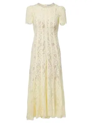 SELF-PORTRAIT Embellished Lace Midi Dress - Yellow