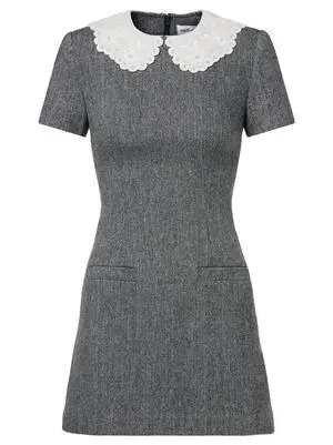 SELF-PORTRAIT Herringbone Wool-blend Minidress - Grey