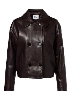 SELF-PORTRAIT Cropped Leather Jacket - Brown