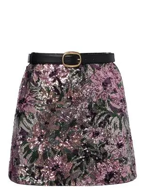 SELF-PORTRAIT Floral Sequined Mini Skirt - Multicoloured