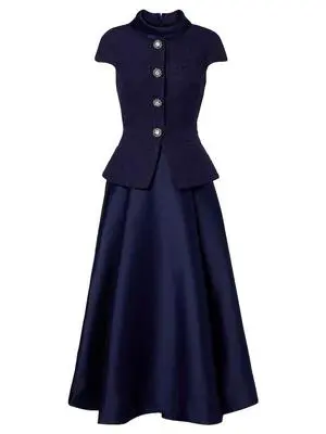 SELF-PORTRAIT Bouclé Taffeta Midi Dress - Blue