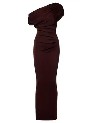 SELF-PORTRAIT Draped Ruched Gown - Brown