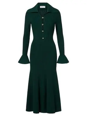SELF-PORTRAIT Ribbed-knit Midi Dress - Green
