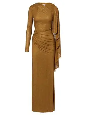 SELF-PORTRAIT Draped Embellished Mesh Gown - Gold