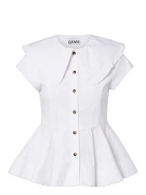 GANNI Ruffled Cotton-blend Shirt - White