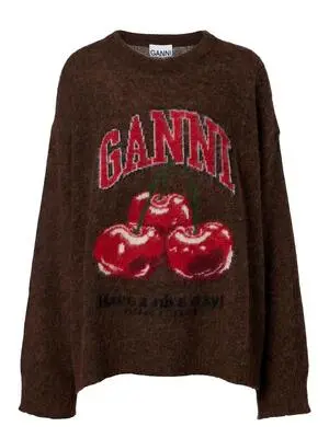 GANNI Printed Alpaca And Wool-blend Sweater - Brown