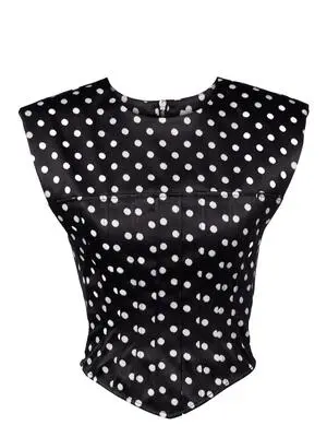 GANNI Polka-dot Satin Corset Top - Black