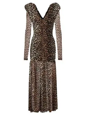 GANNI Leopard-print Cloqué Maxi Dress - Brown