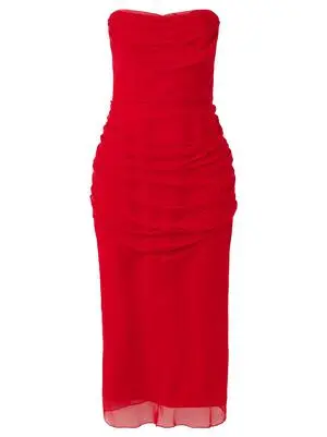 Carolina Herrera Strapless Draped Silk-chiffon Midi Dress - Red