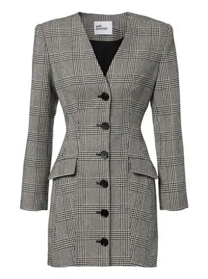 SELF-PORTRAIT Checked Wool-blend Minidress - Black