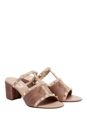 Valentino Garavani Rockstud 60 Leather Mules Beige