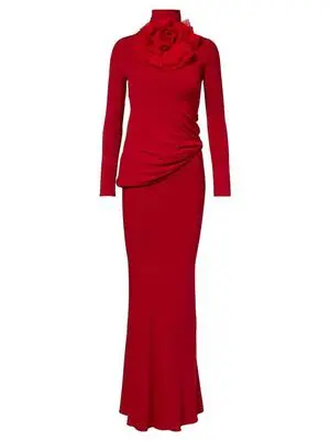 Magda Butrym Floral-applique Draped Jersey Gown - Red