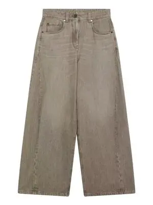 Brunello Cucinelli Wide-leg Cotton Jeans Neutrals