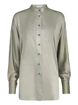 BRUNELLO CUCINELLI Monili Mandarin-Collar Shirt