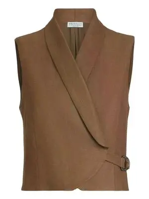Brunello Cucinelli Linen Gilet With Buckle Detail - Brown