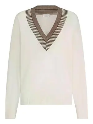 Brunello Cucinelli Striped V-neck Sweater - Neutrals