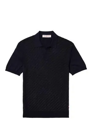 Orlebar Brown Horton Silk And Cotton-blend Jacquard Polo Shirt - Blue