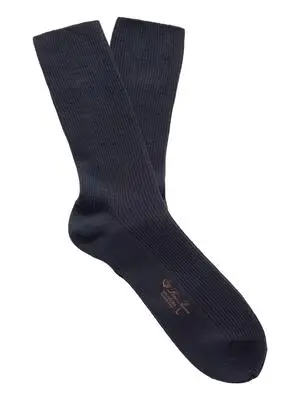 Loro Piana Ribbed Cashmere-Blend Socks Navy