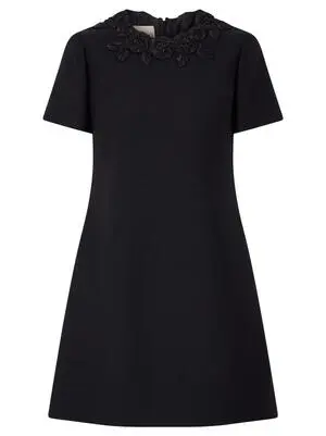 Valentino Garavani Embellished Wool And Silk-blend Crepe Mini Dress - Black