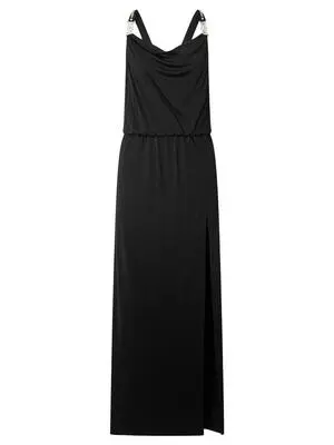 Versace Embellished Draped Jersey Gown - Black