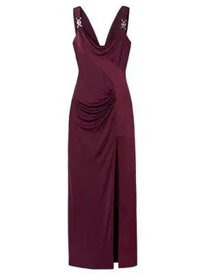 Versace Embellished Draped Gown - Burgundy