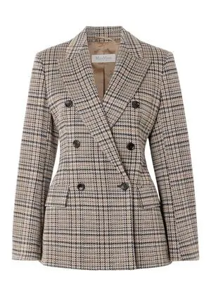 Max Mara Houndstooth Wool And Cotton-blend Double-breasted Blazer - Brown
