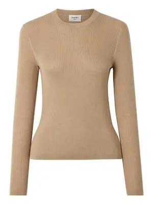 Saint Laurent Ribbed Wool, Cashmere And Silk-blend Top - Neutrals