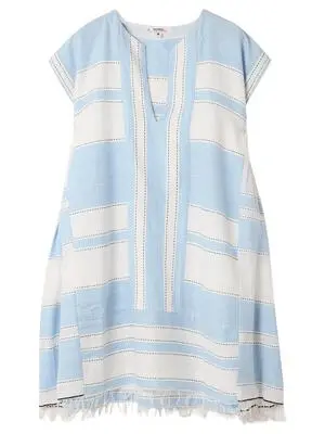 LEMLEM Elina Fringed Striped Cotton-blend Kaftan - Blue
