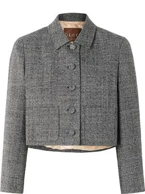 Gucci Cropped Wool-tweed Jacket - Black