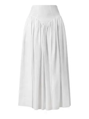 Gabriela Hearst Juniper Frayed Paneled Linen Midi Skirt - White