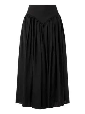 Gabriela Hearst Juniper Frayed Paneled Linen Midi Skirt - Black