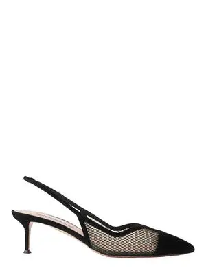 AQUAZZURA Gia 50 Suede-trimmed Mesh Slingback Pumps - Black