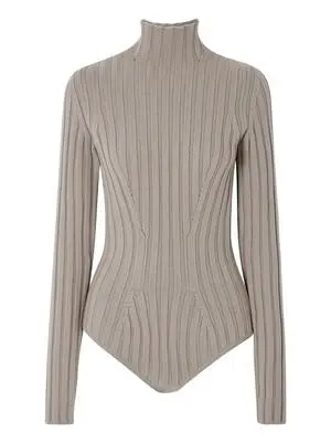 Alaïa Ribbed Wool Turtleneck Bodysuit - Brown