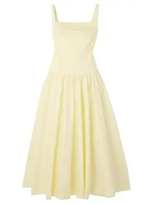 Aje Star Pleated Cotton-poplin Midi Dress - Yellow