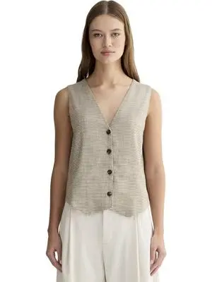 Everlane Stretch Linen Vest - Deep Taupe Mini Gingham