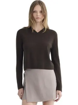 Everlane Cashmere Cropped High-V Sweater Dark Chocolate