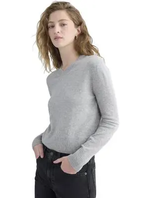 Everlane Cashmere Cropped High-V Sweater Light Heather Grey