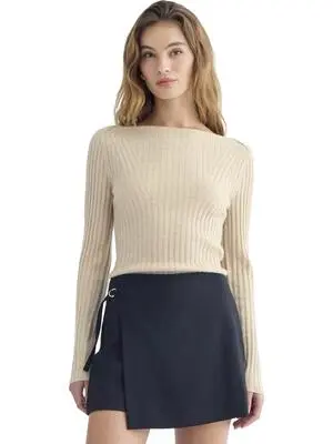 Everlane Cashmere Ribbed Boat-Neck Sweater Heather Light Camel