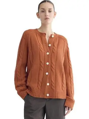 Everlane Cable Cardigan In Extrafine Luxe Merino - Rust Heather